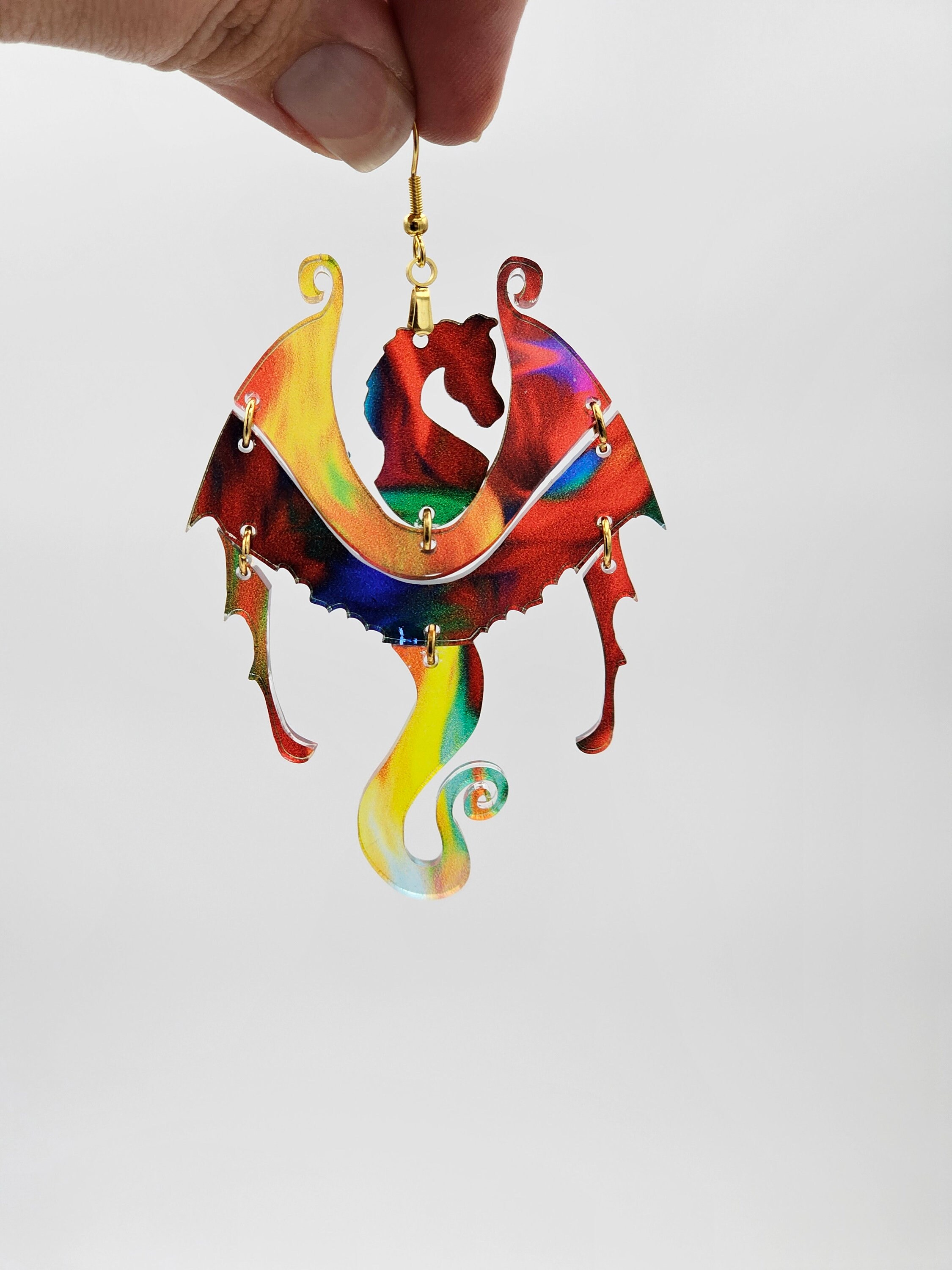 DIGITAL Stacked Dragons With Tails Earrings Dangle Drop - Etsy