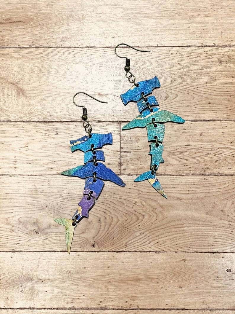 DIGITAL Mini Stacked Hammerhead Shark Earrings Dangle Earring Dangle ...