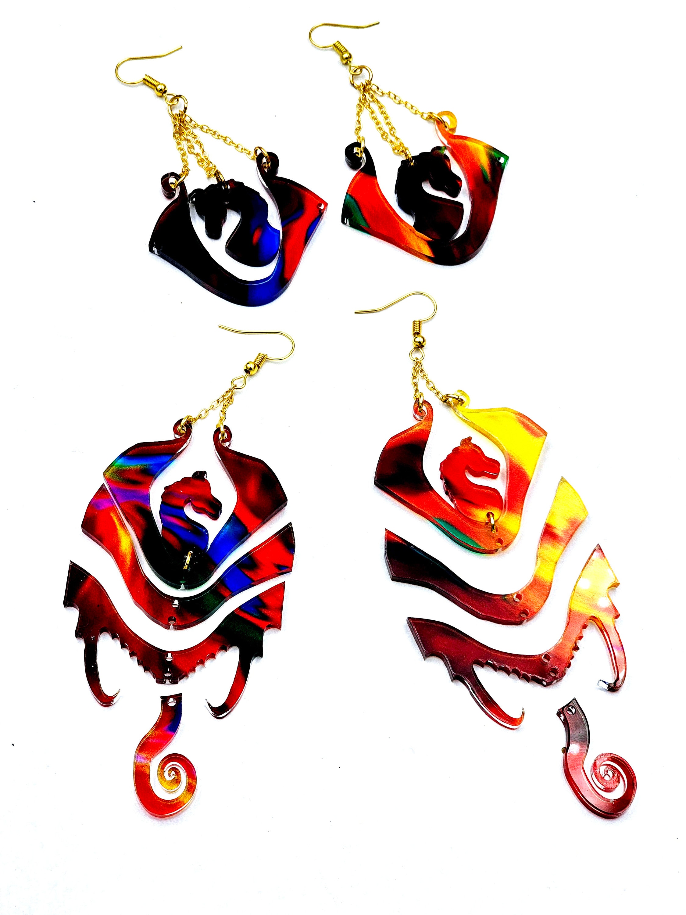 DIGITAL Stacked Dragons With Tails Earrings Dangle Drop - Etsy