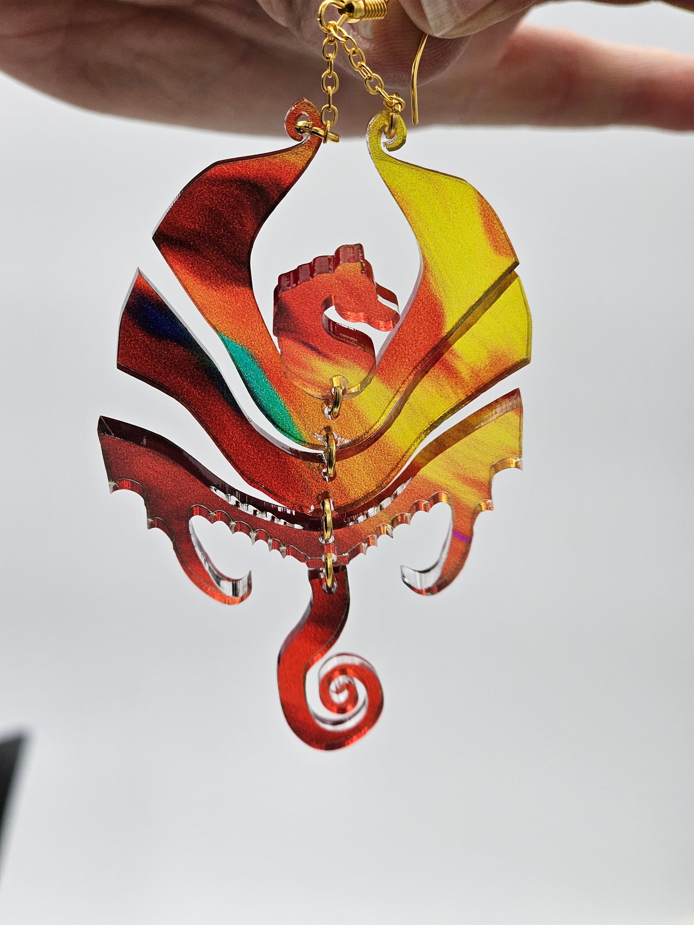 DIGITAL Stacked Dragons With Tails Earrings Dangle Drop - Etsy