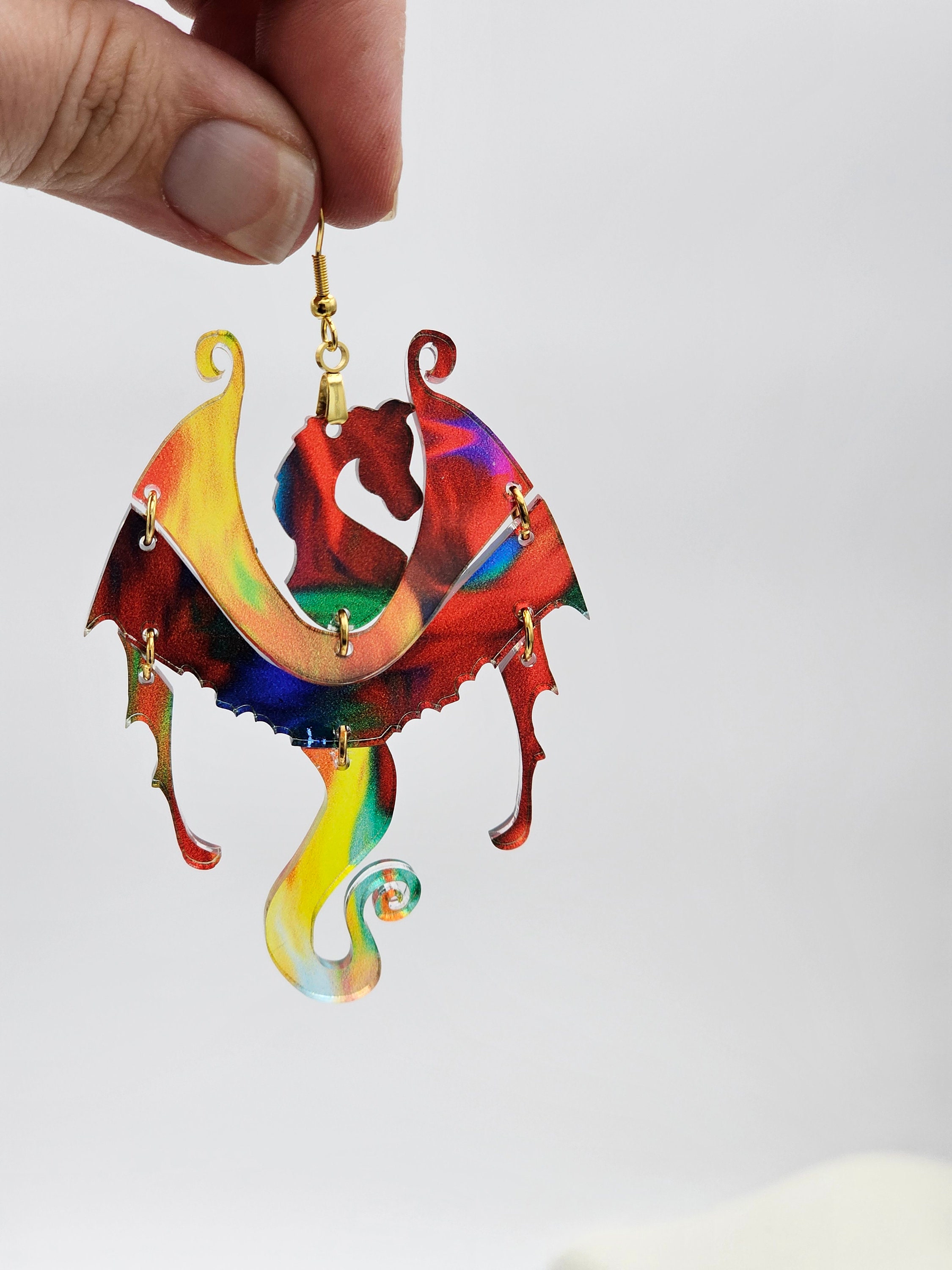 DIGITAL Stacked Dragons With Tails Earrings Dangle Drop - Etsy