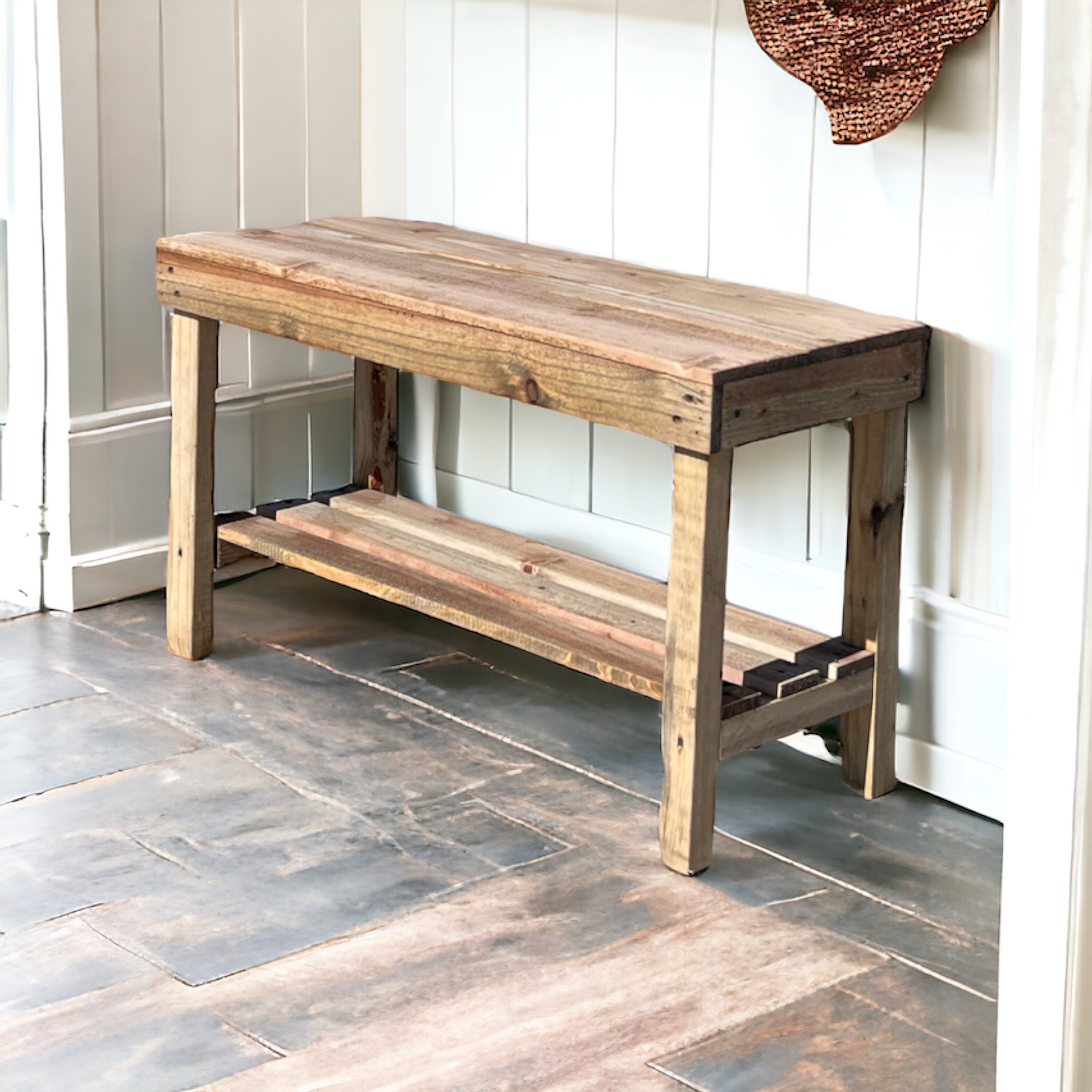 Farmhouse Rustic 1-shelf Entryway Wood Bench - Etsy