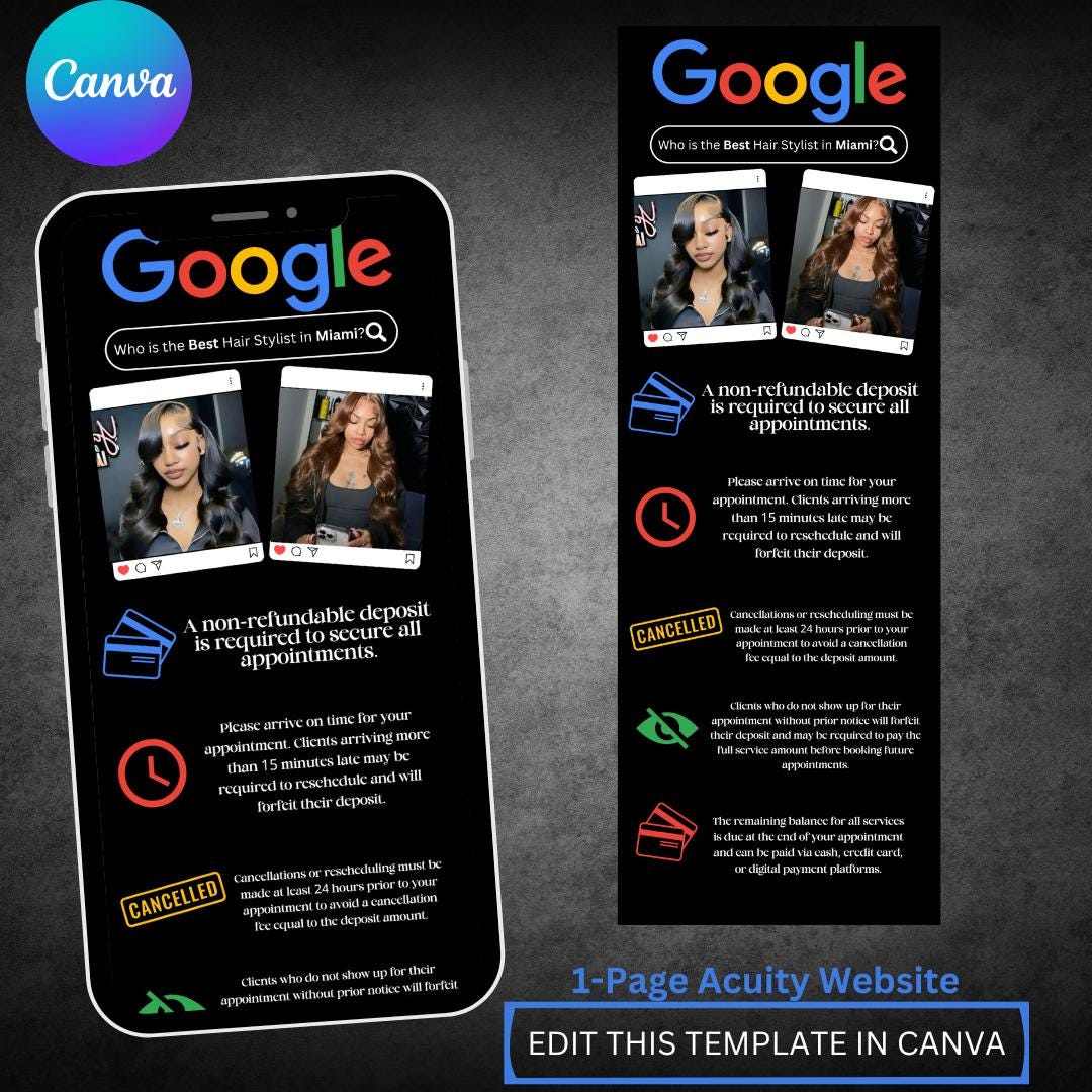 Editable Acuity Booking Website Template, Hair Stylist, Lash Tech, Nail ...