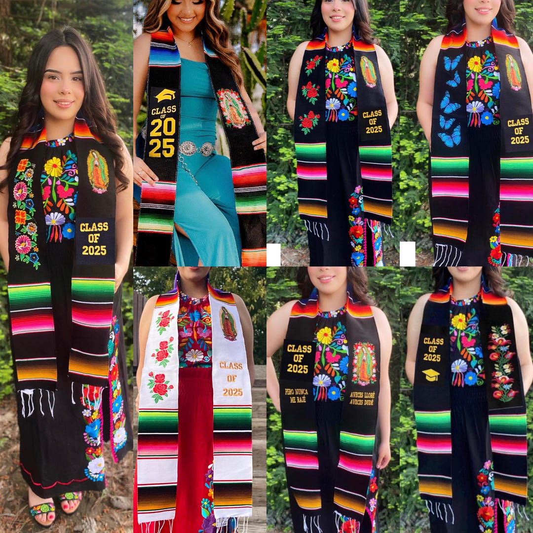 Mexican Graduation Stole With Serape Embroidered With Flowers ...