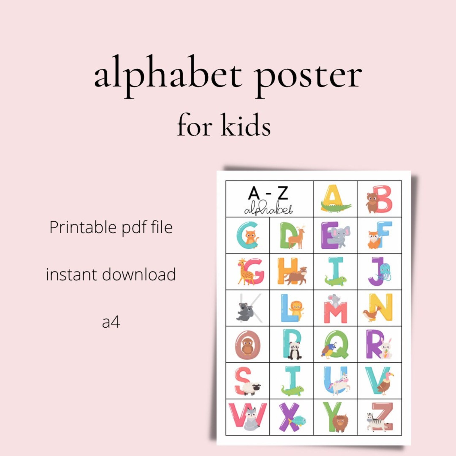 Alphabet Poster for Kids Alphabet Printable Kids Alphabet - Etsy Canada