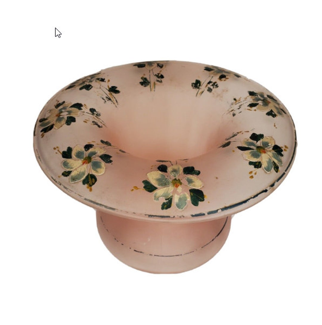Vintage Pink Frosted Satin Glass Hand Painted Bowl Compote Vase ...