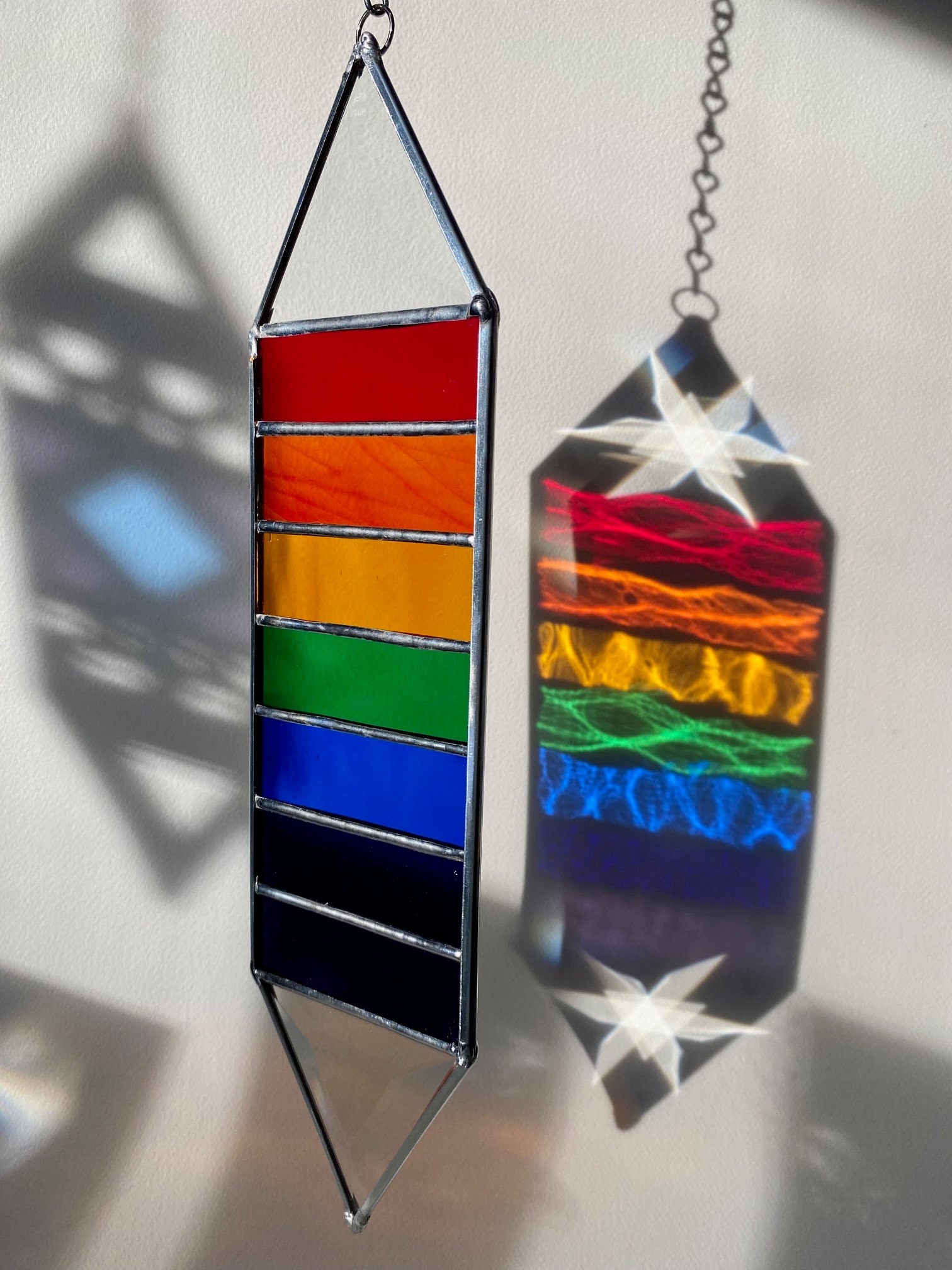 Stained Glass Hanging Sun Catcher Rainbow Design With Light Bending ...