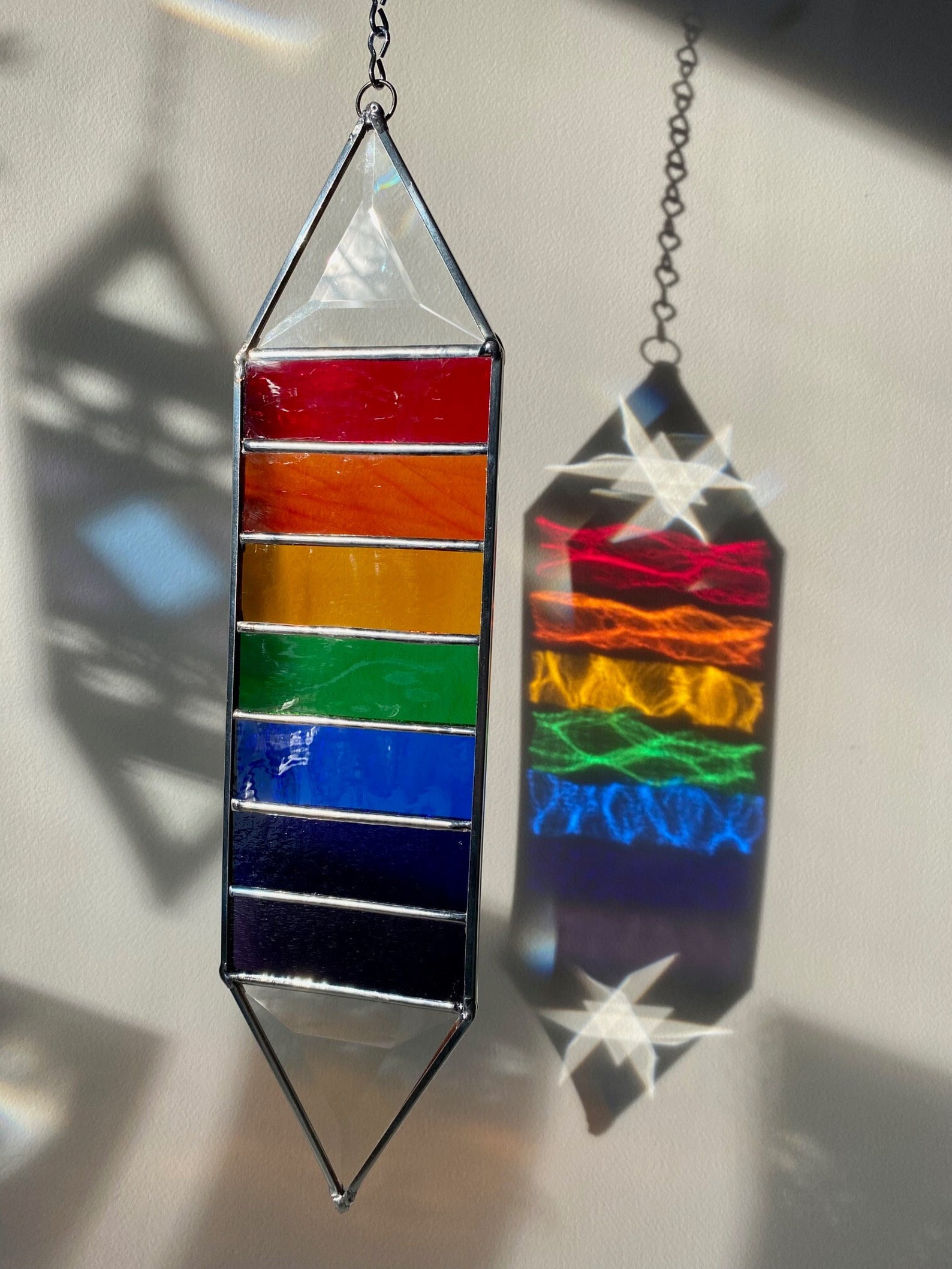 Stained Glass Hanging Sun Catcher Rainbow Design With Light Bending ...