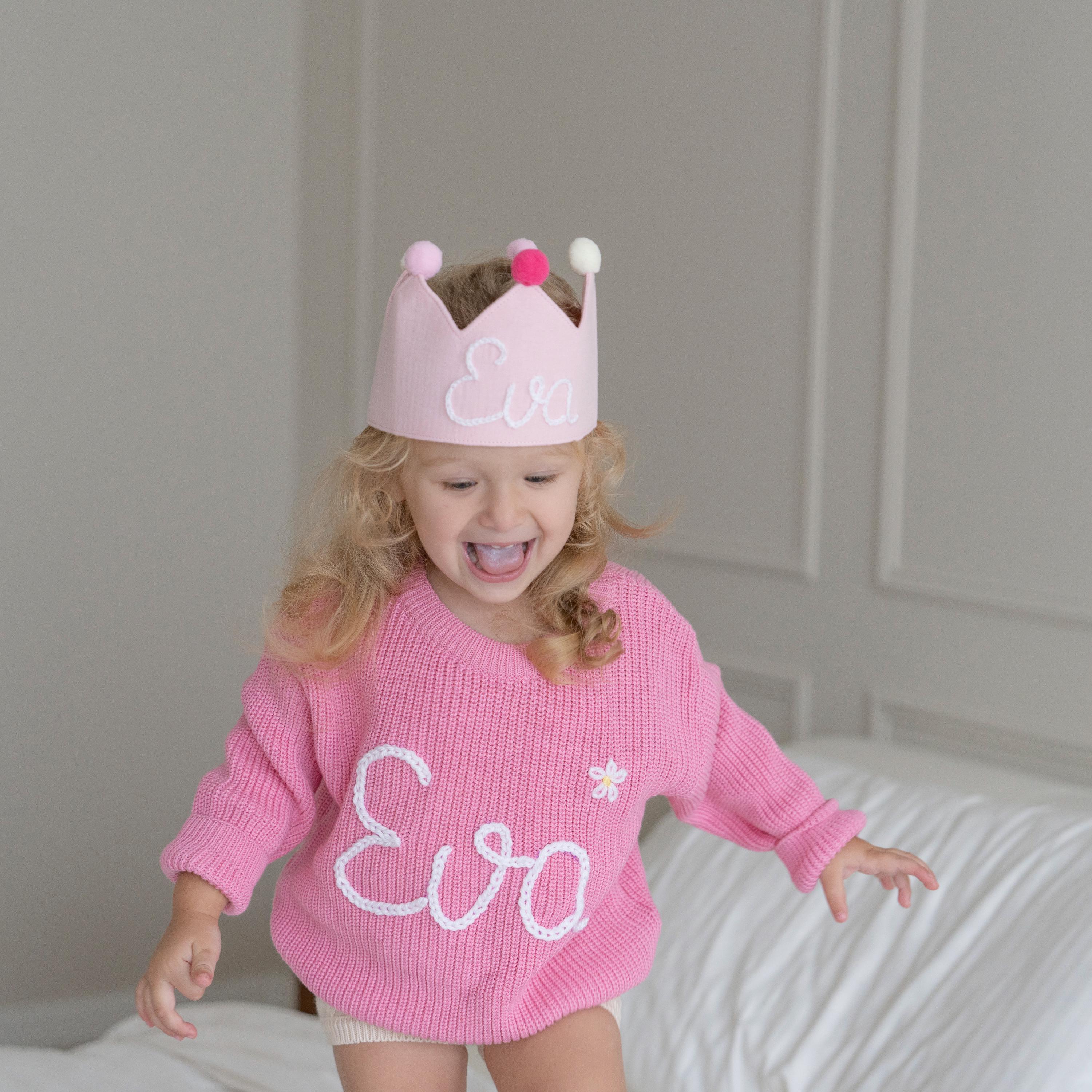 Hand Embroidered Name Birthday Crown, Custom Party Hat, First Birthday ...