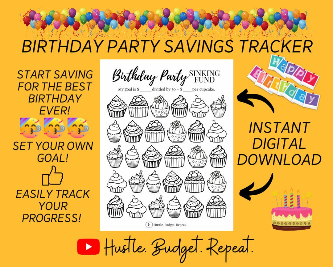 Birthday Party Sinking Fund Savings Tracker Coloring Page Printable Set ...