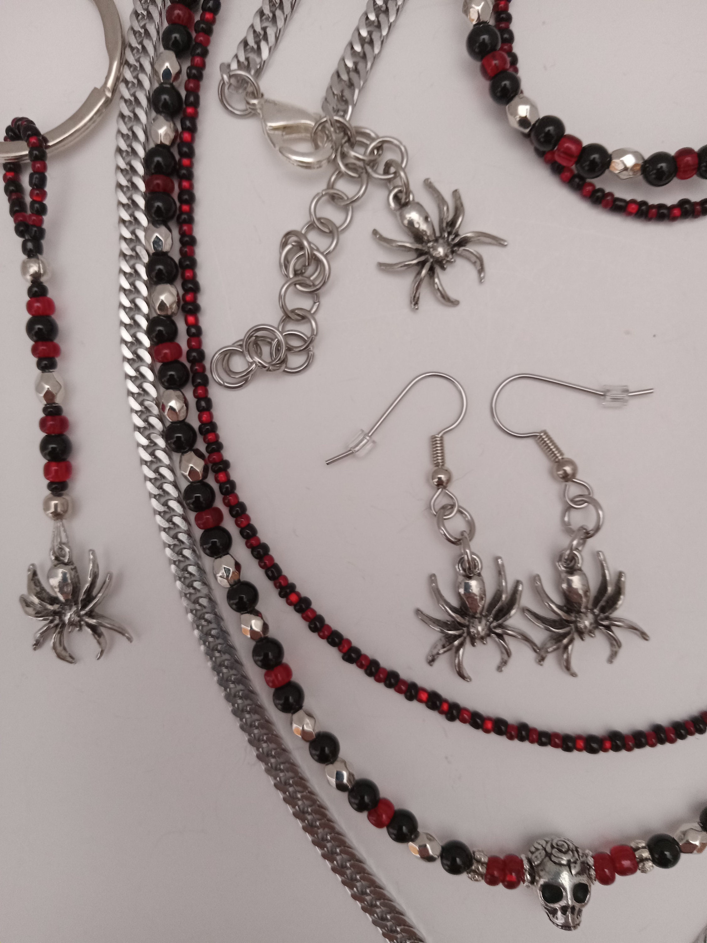 Spiders and Chains. Skull Necklace, Bracelets, Earrings, Anklet, Key ...