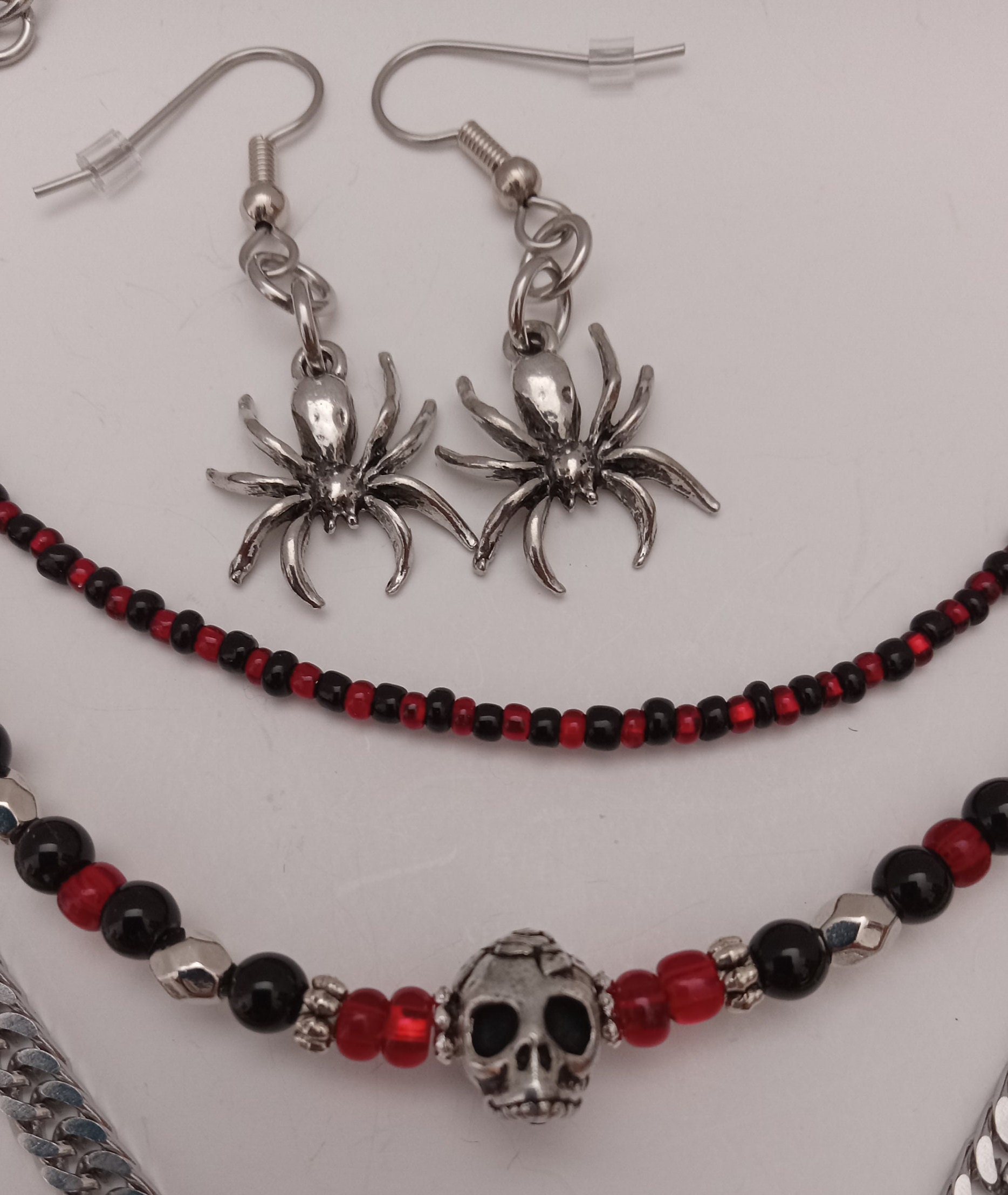 Spiders and Chains. Skull Necklace, Bracelets, Earrings, Anklet, Key ...