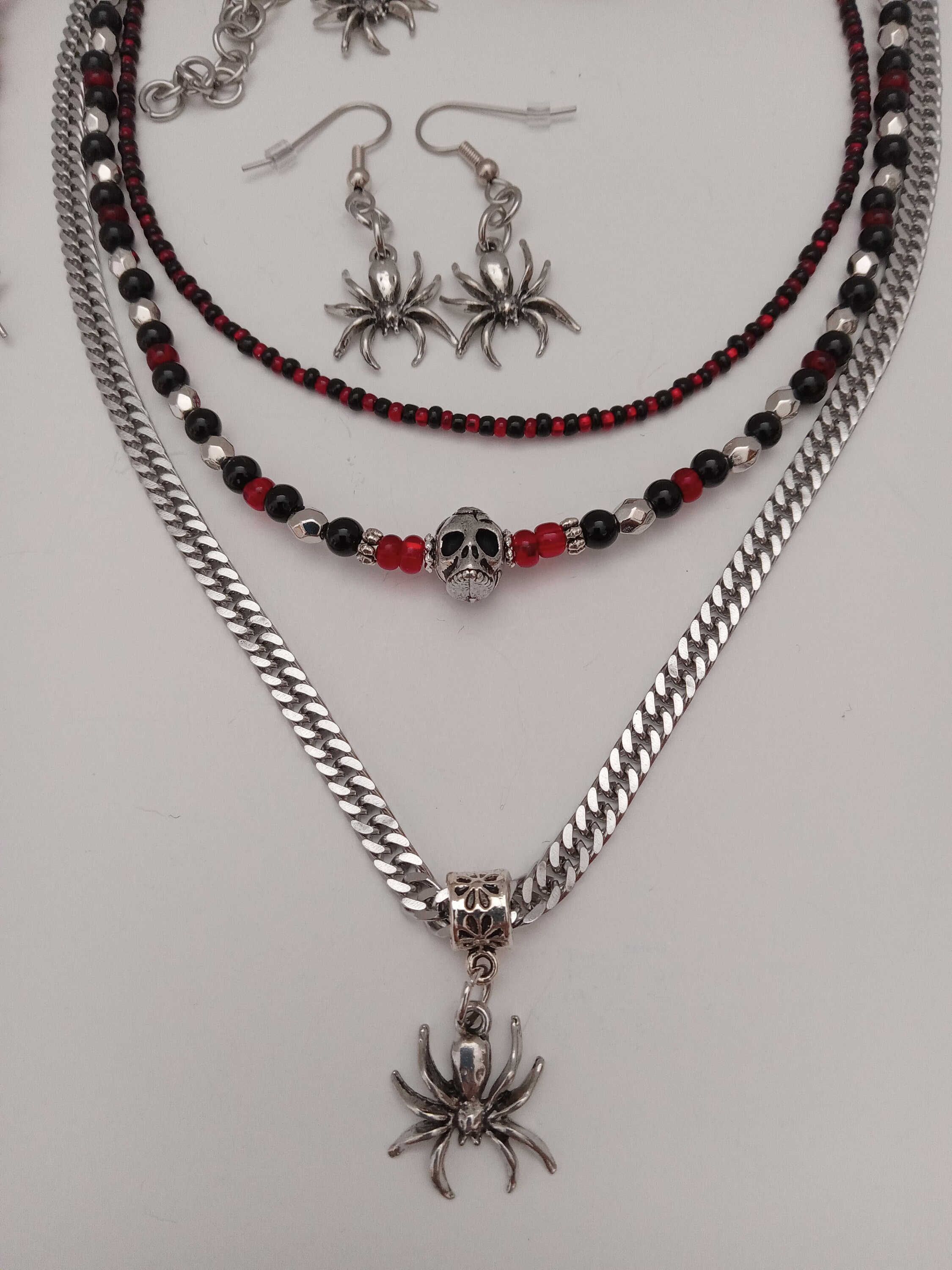 Spiders and Chains. Skull Necklace, Bracelets, Earrings, Anklet, Key ...