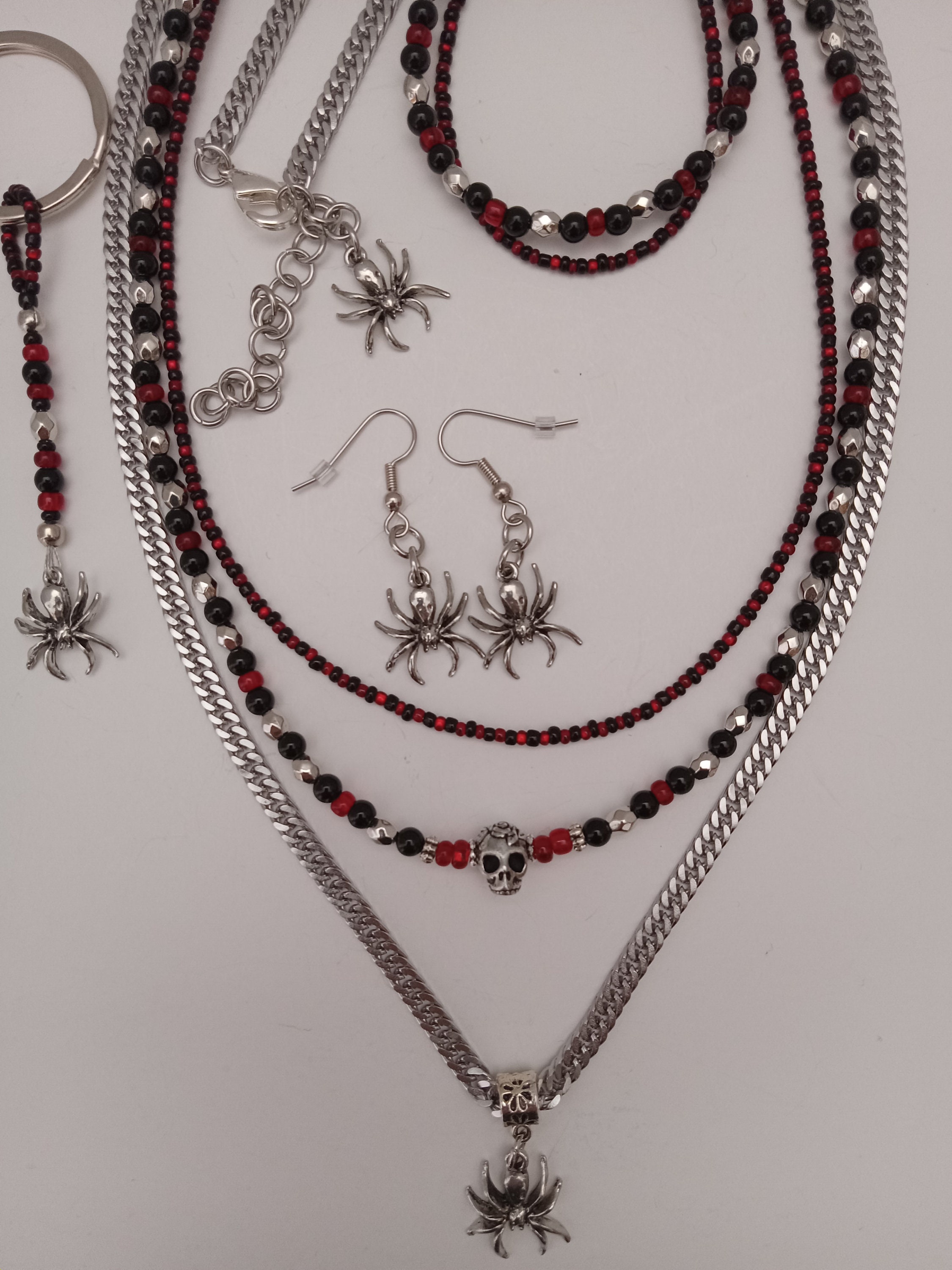Spiders and Chains. Skull Necklace, Bracelets, Earrings, Anklet, Key ...