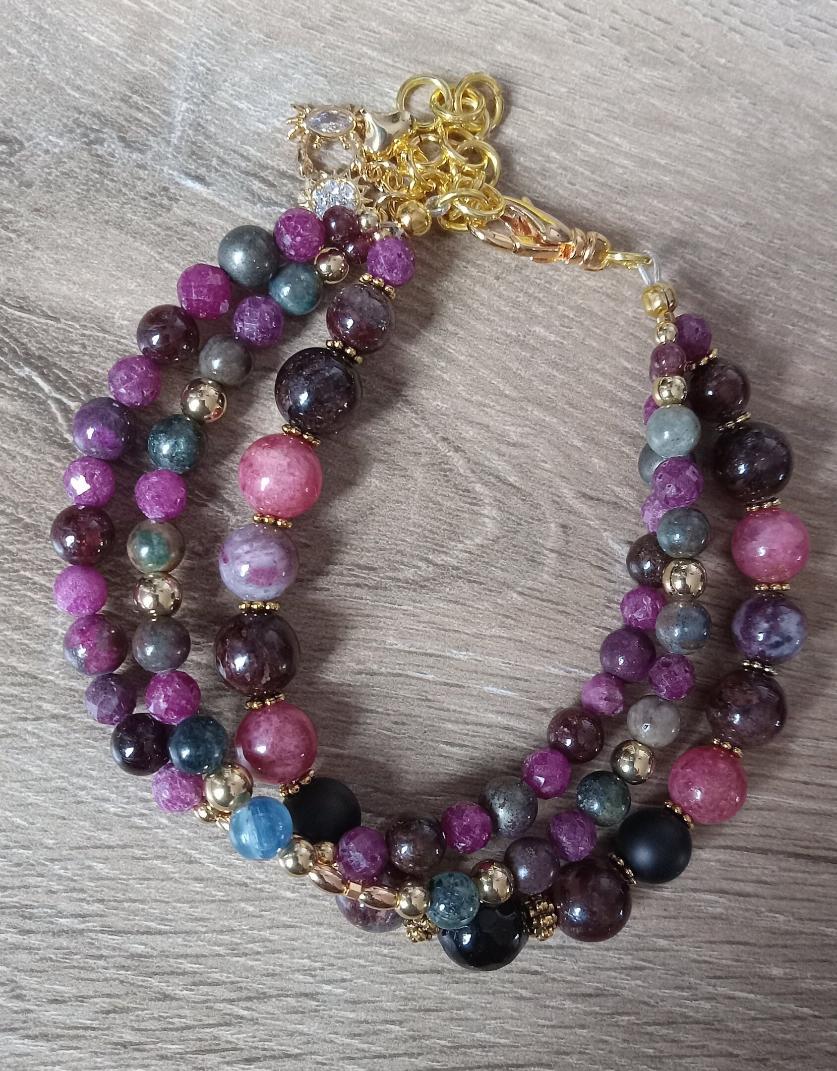 Triple Strand Bracelet, Rare Red Nuummite, Thulite, Eudialyte, Rough ...