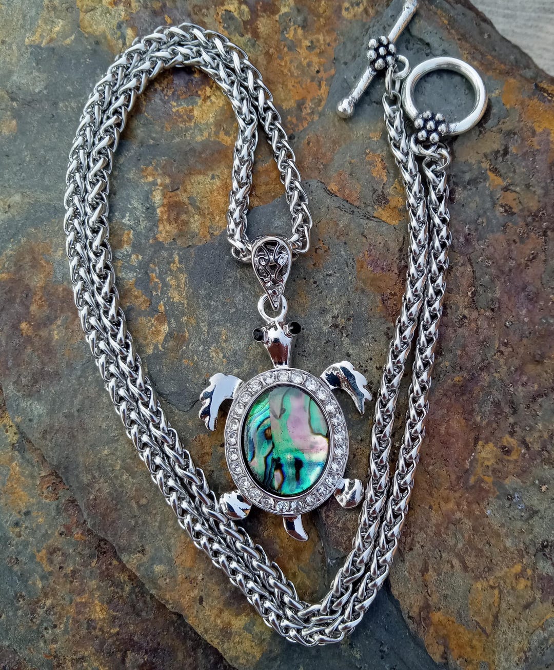 Abalone Shell Turtle Pendant on Sturdy 4mm Foxtail Chain Necklace Women ...
