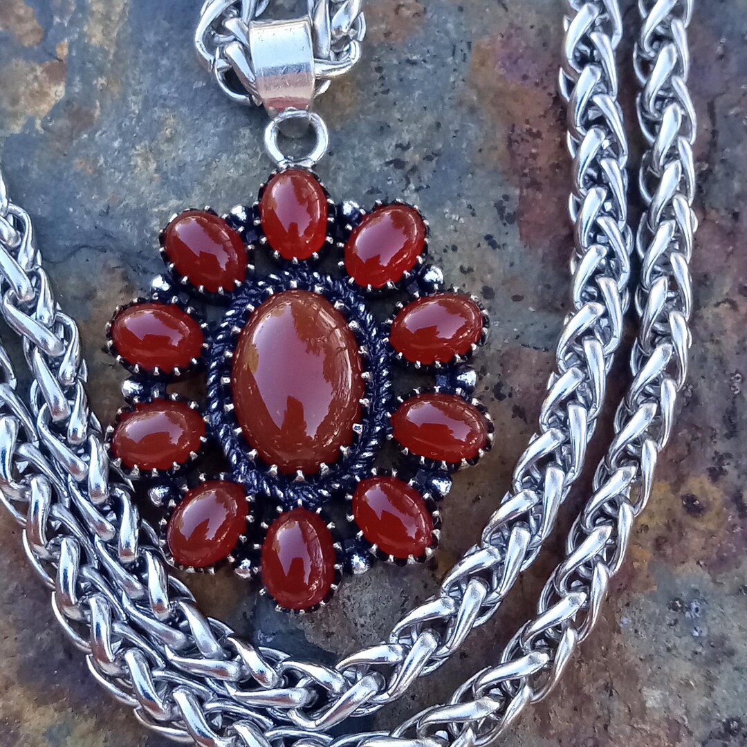 Carnelian Cluster Flower Pendant 5mm Foxtail Chain Inspiration ...