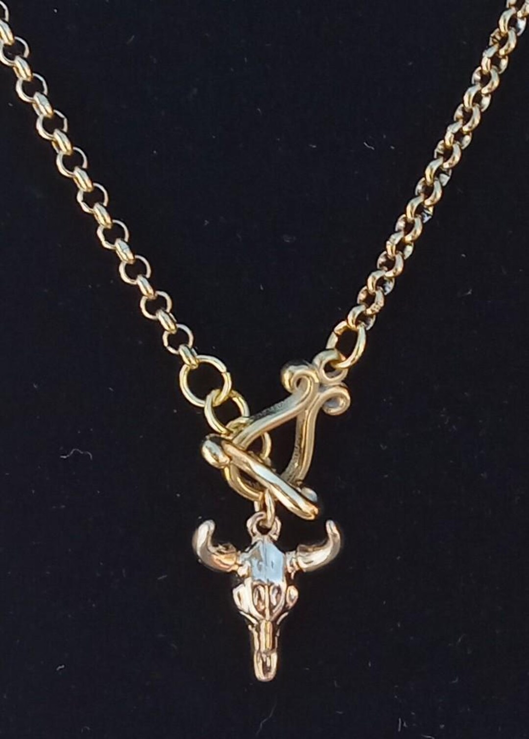 Gold Bull Head Pendant on 3.5mm 18k Gold Plated Rolo Chain Nice Gift ...