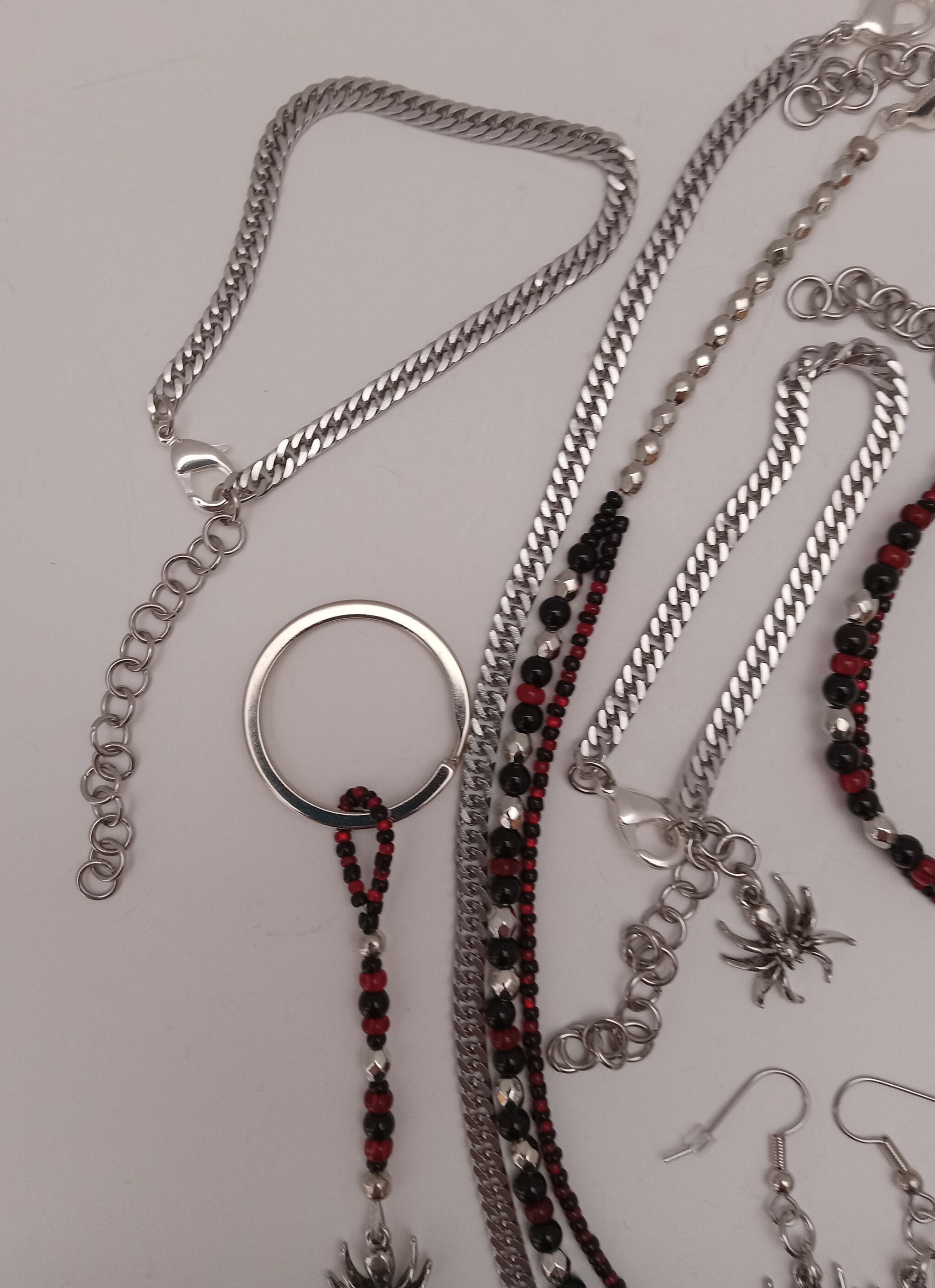 Spiders and Chains. Skull Necklace, Bracelets, Earrings, Anklet, Key ...