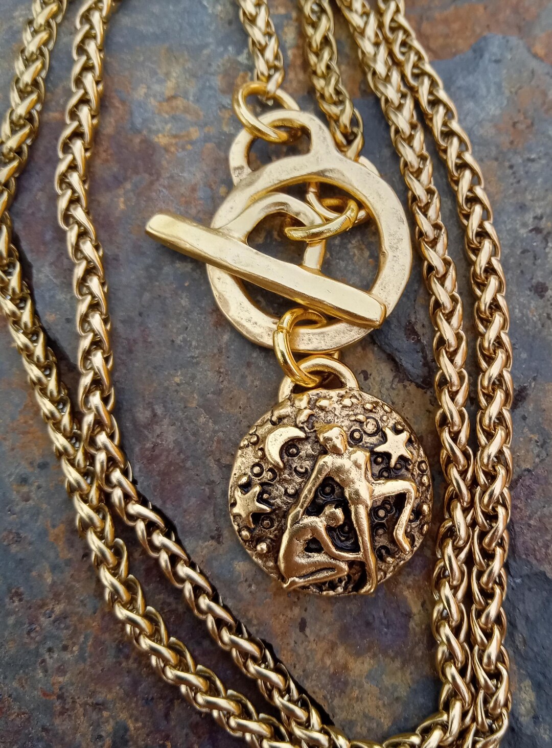 Gemini Zodiac 12k Gold Plated Pendant 18kg Plated 4mm Stainless Foxtail ...