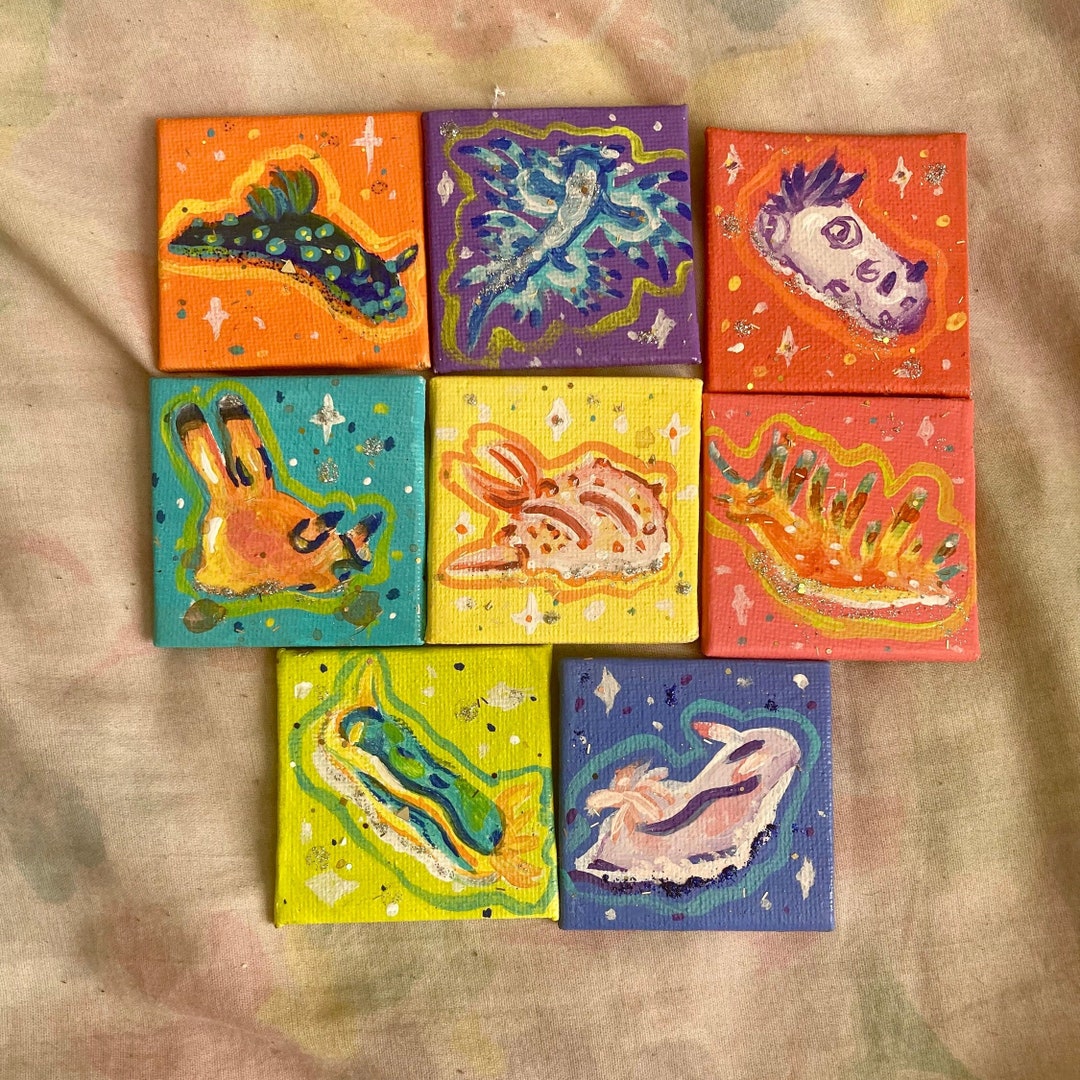 Nudibranch Colorful Slug Art, Small Acrylic Painting, Sea Slug Art - Etsy