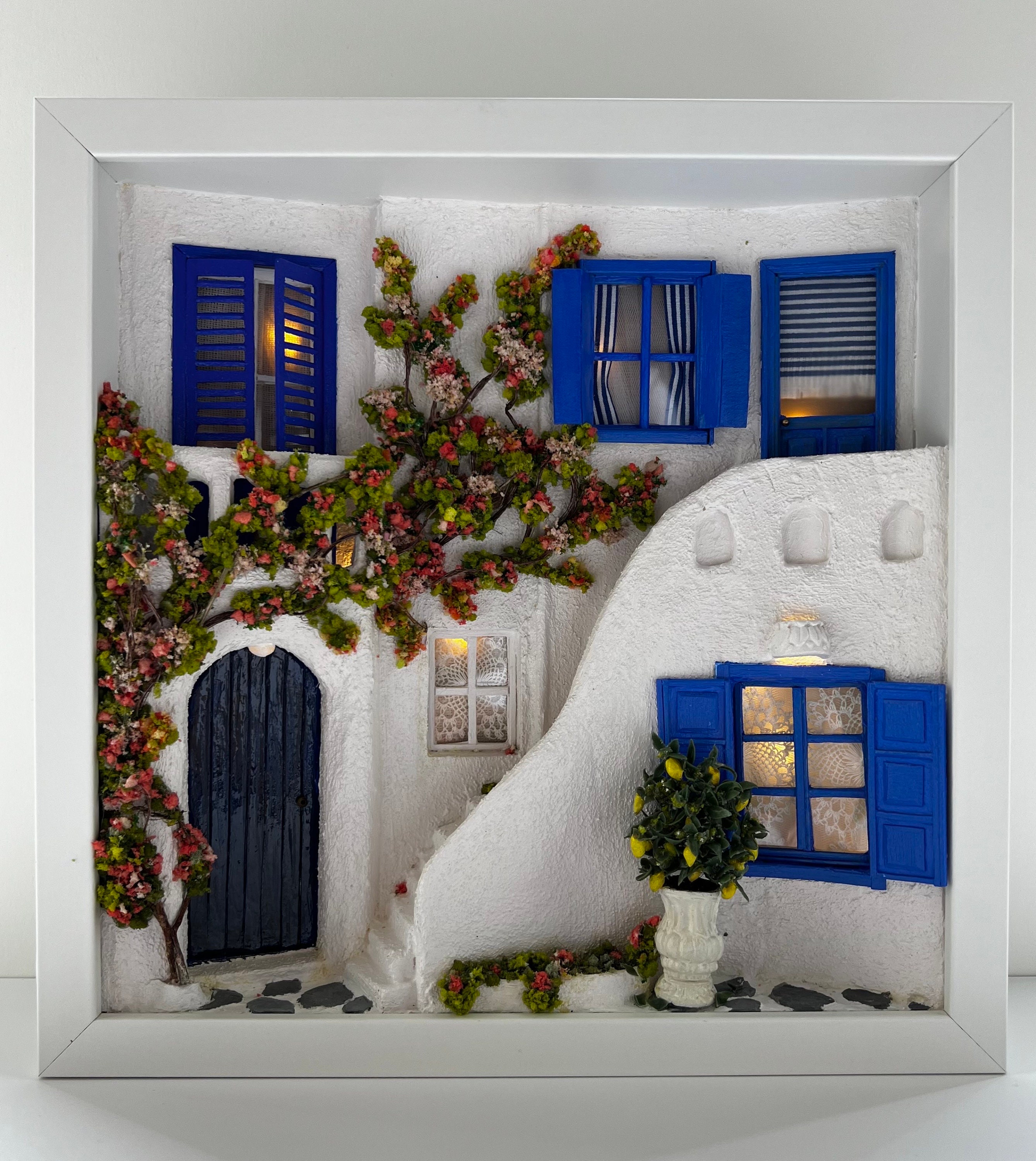 3d Wall Art Shadow Box Miniature Mediterranean Style Diorama Blue Blanc ...