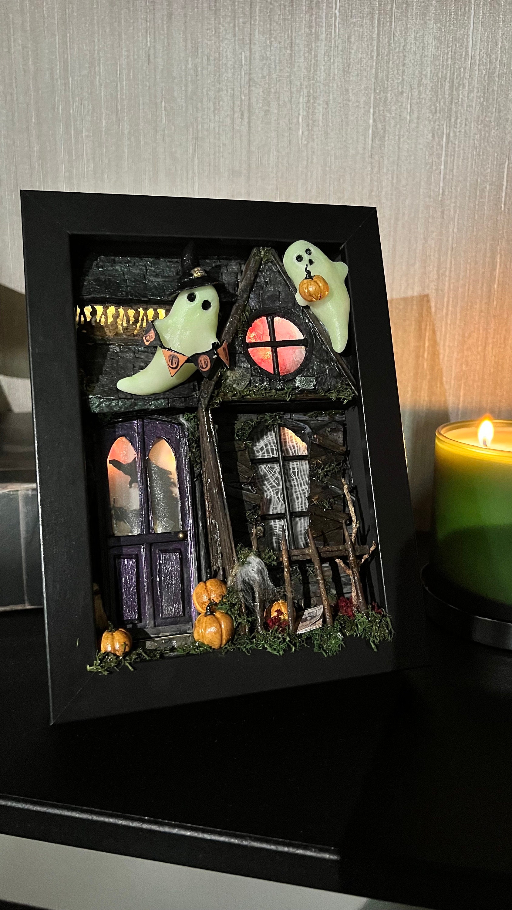 3d Wall Art Shadow Box Miniature Halloween Spooky Diorama Neon Ghosts ...