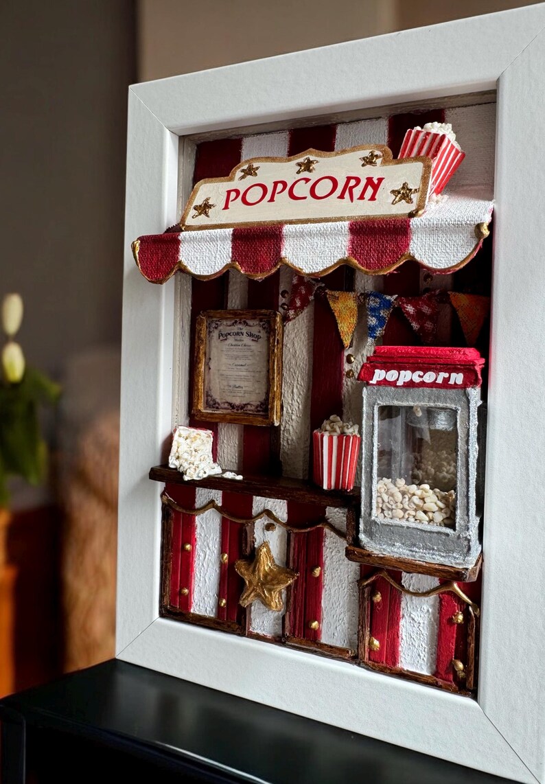 Handmade 3D Popcorn Stand Miniature Wall Art – Vintage Circus Theme ...