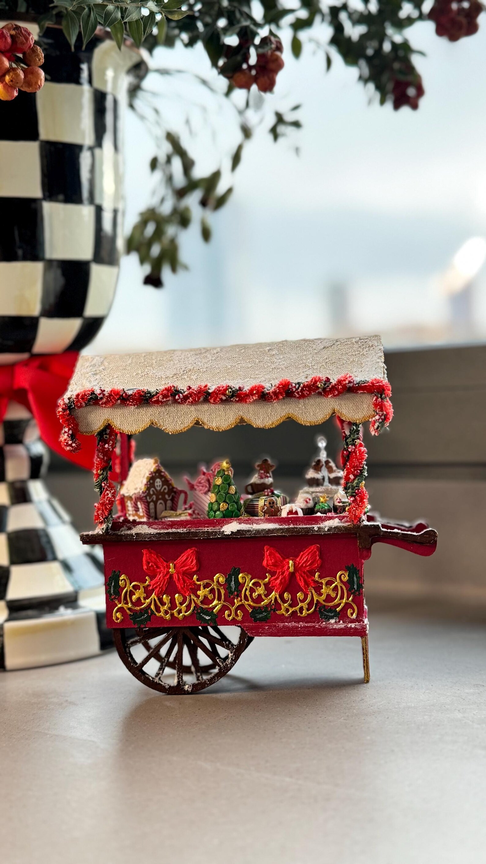 Handmade Christmas Miniature Cart, Festive Decoration With Gingerbread ...
