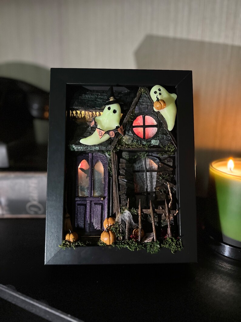 3d Wall Art Shadow Box Miniature Halloween Spooky Diorama Neon Ghosts ...