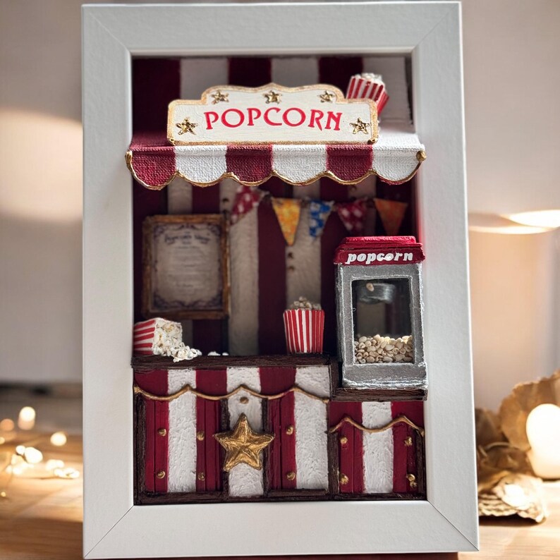Handmade 3D Popcorn Stand Miniature Wall Art – Vintage Circus Theme ...
