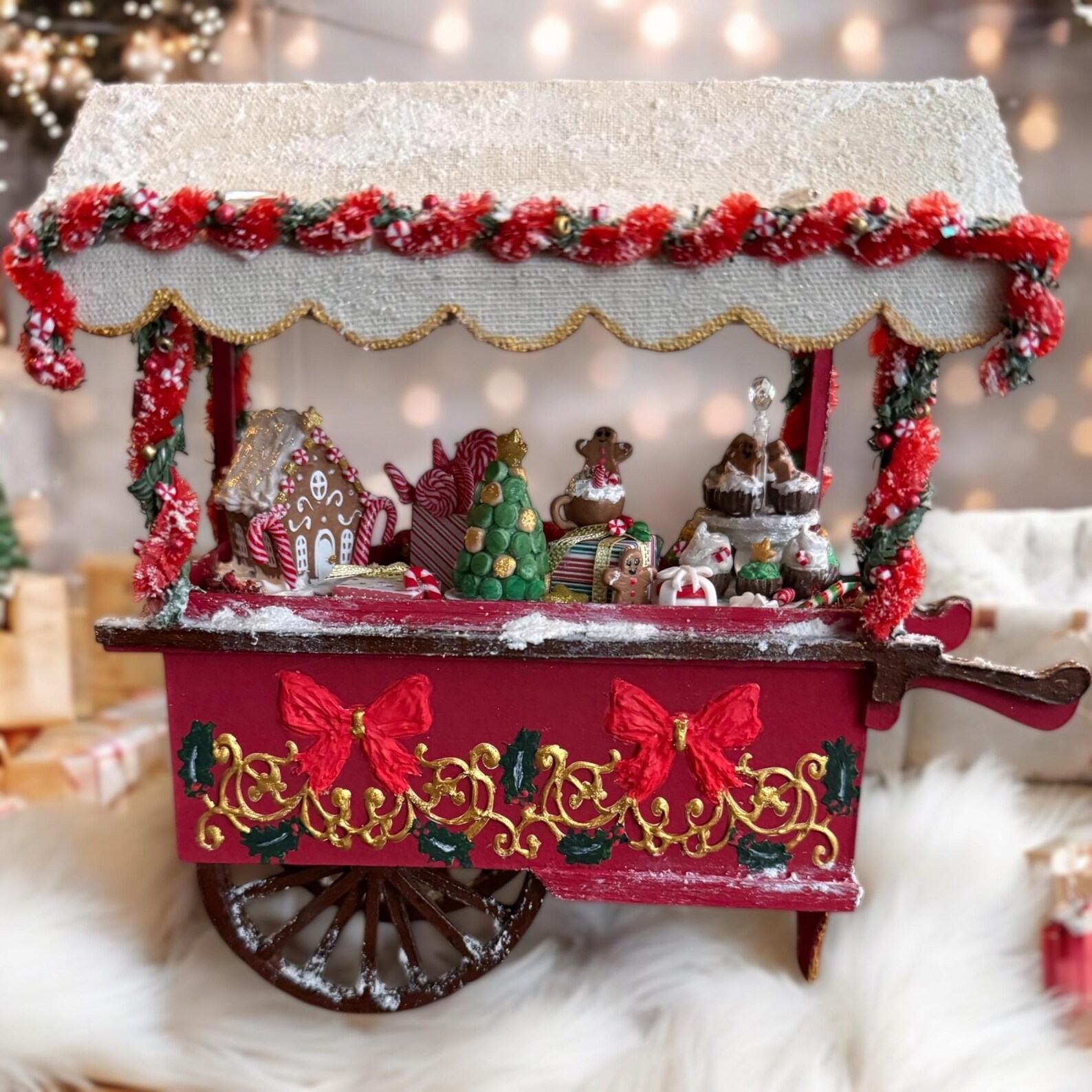 Handmade Christmas Miniature Cart, Festive Decoration With Gingerbread ...