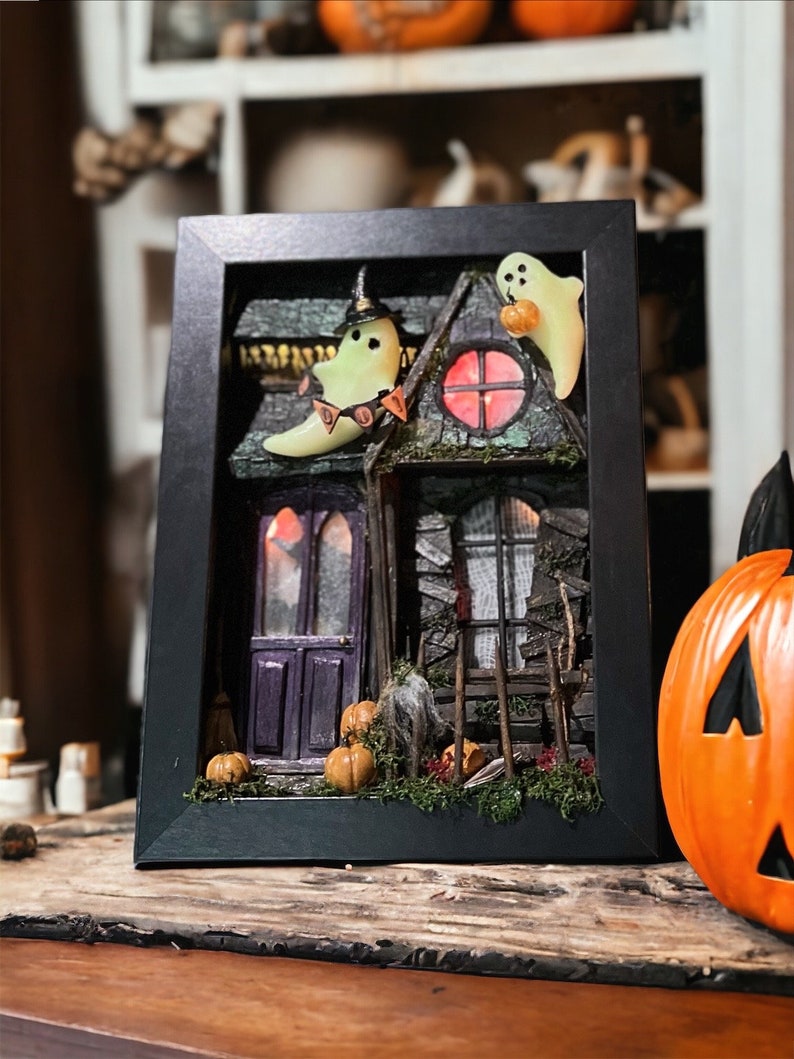 3d Wall Art Shadow Box Miniature Halloween Spooky Diorama Neon Ghosts ...