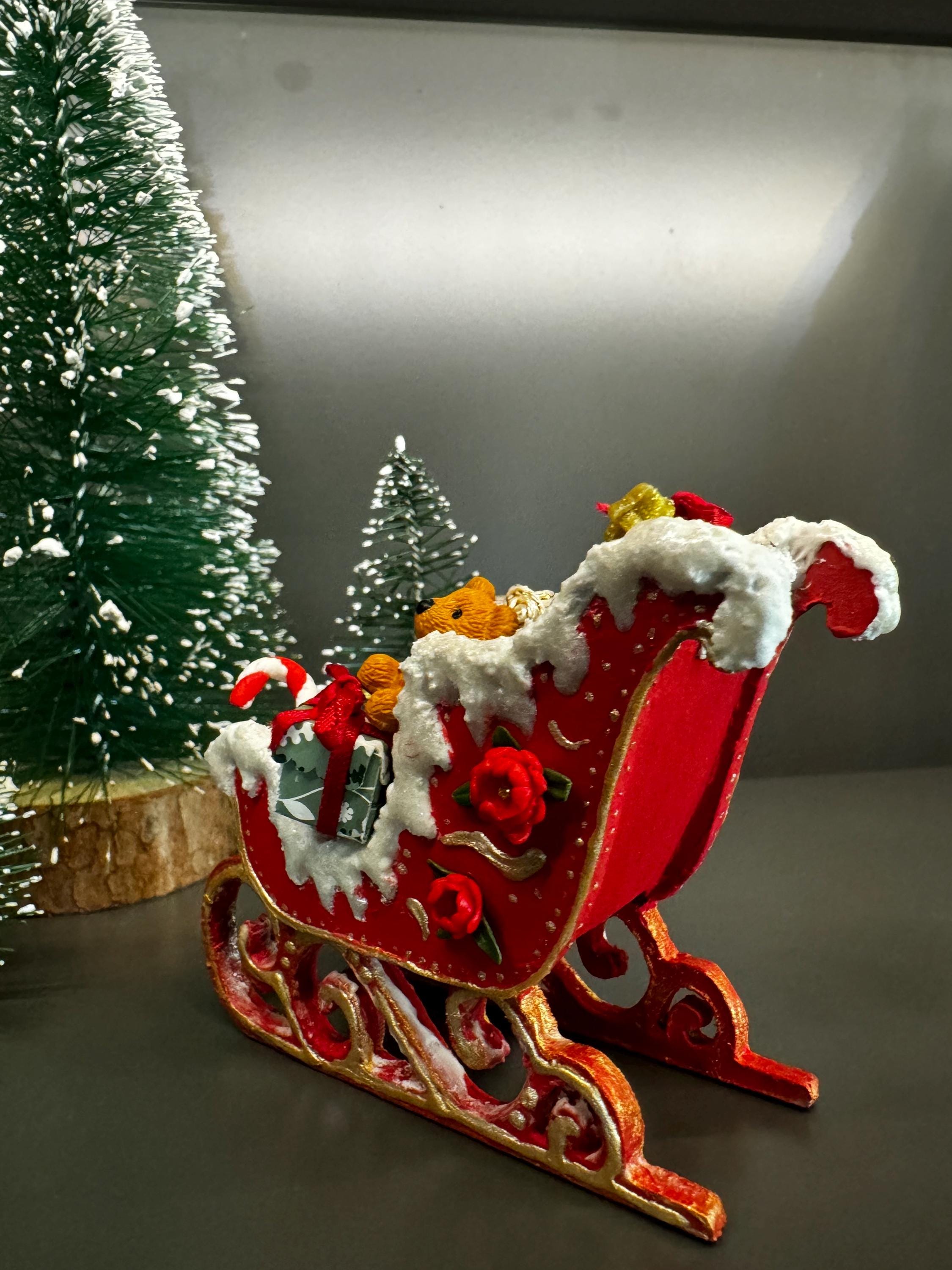 Handmade Miniature Santa’s Sleigh With Gifts, Christmas Decor Holiday ...