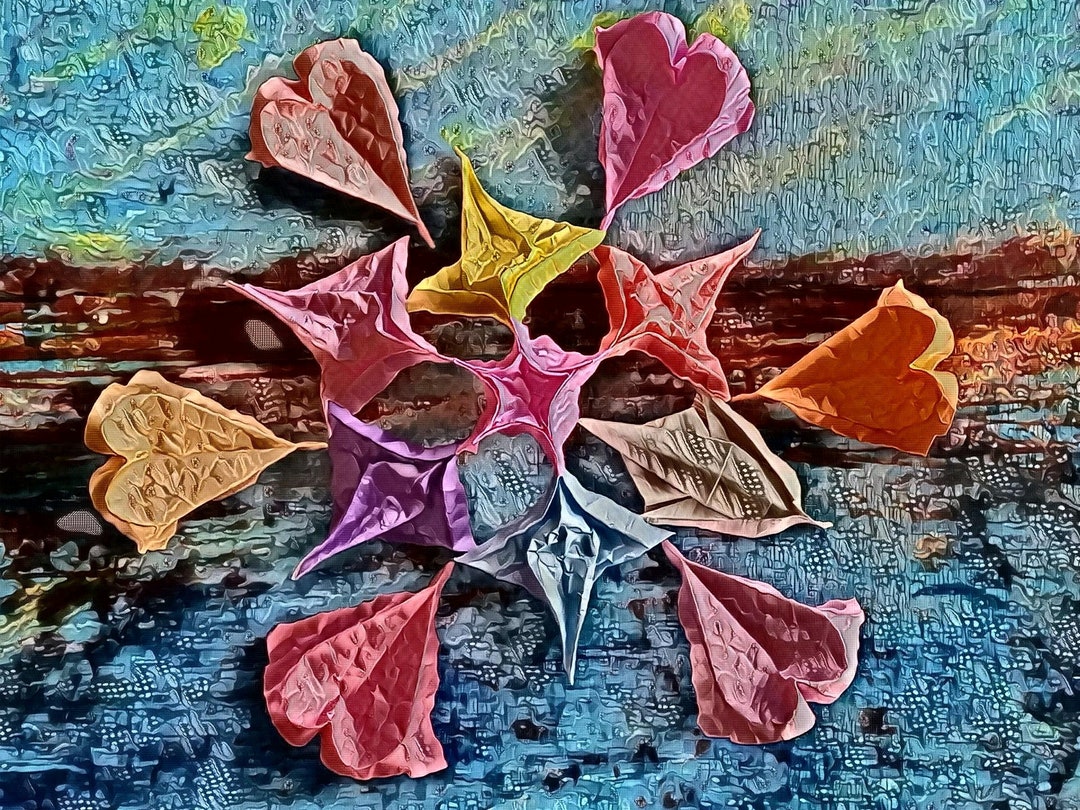 5 Piece Printable, Origami, Geometrical, Heart Shaped Art. Multi ...