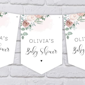 Banderines florales para baby shower en tonos melocotón y beige con ...