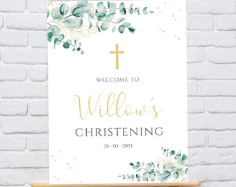Personalised Gold and Eucalyptus Christening/baptism Welcome Sign A2 ...
