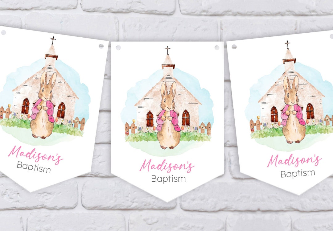 Personalised Flopsy Peter Rabbit Christening Bunting Baptism Kids Sign ...