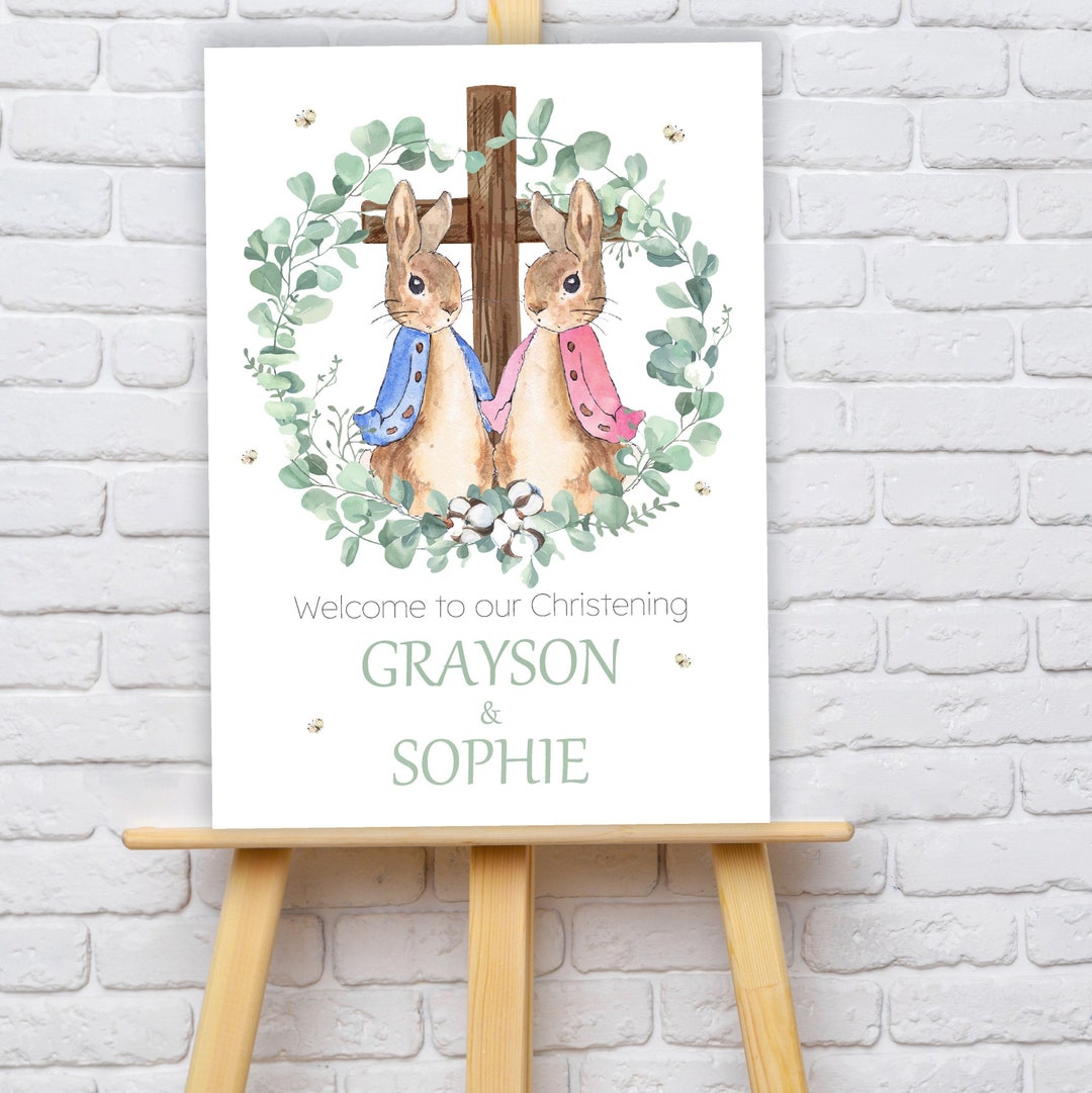 Personalised Peter Rabbit Flopsy Twins Christening or Baptism Welcome ...