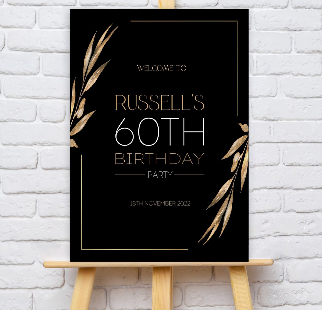 Any Age Gold and Black Background Birthday Party Welcome Sign A2, A3 or ...