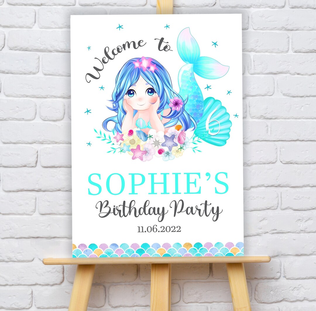 Personalised Mermaid Birthday Party Welcome Sign A2, A3 or A4 Printed ...
