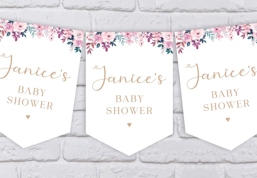Pink Roses Flowers Florals Baby Shower Bunting - Baby Shower Banner - Etsy