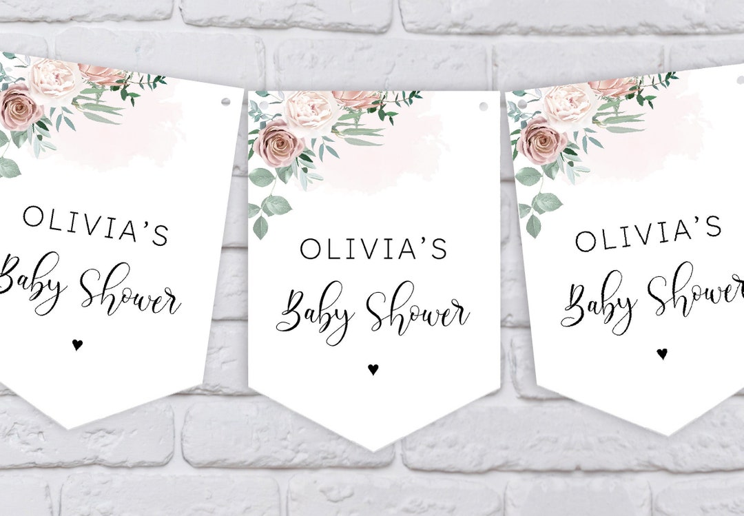 Banderines florales para baby shower en tonos melocotón y beige con ...