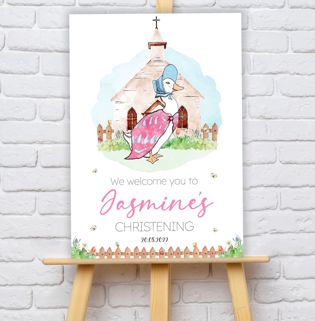 Personalised Jemima Puddle-duck Christening or Baptism Welcome Sign ...
