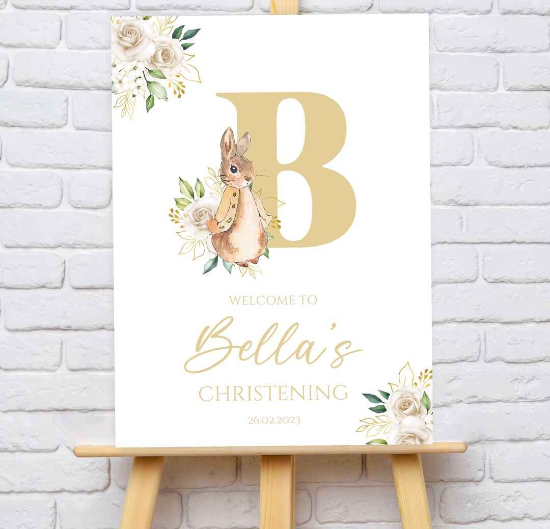Personalised Gold Peter Rabbit Christening or Baptism Welcome Sign A2 ...