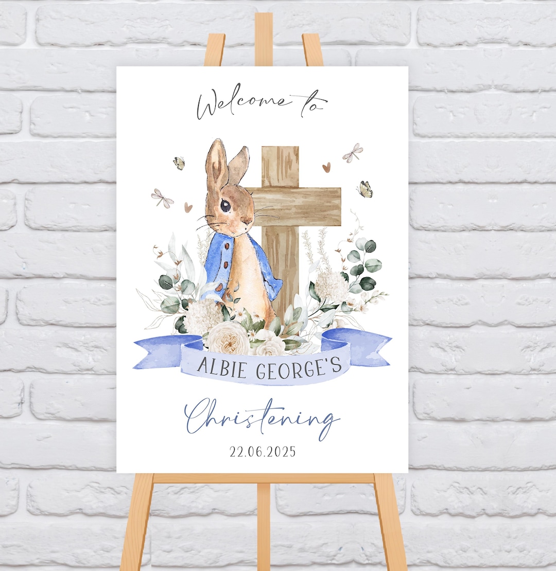 Personalised Peter Rabbit Christening or Baptism Welcome Sign - A1, A2 ...