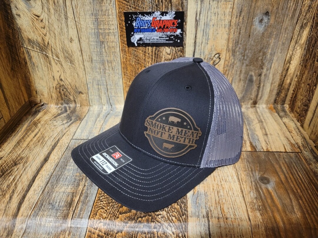Smoke Meat Not Meth Trucker Mesh Back Snapback Hat Unisex NEW Leather Patch Custom Black/grey - Etsy