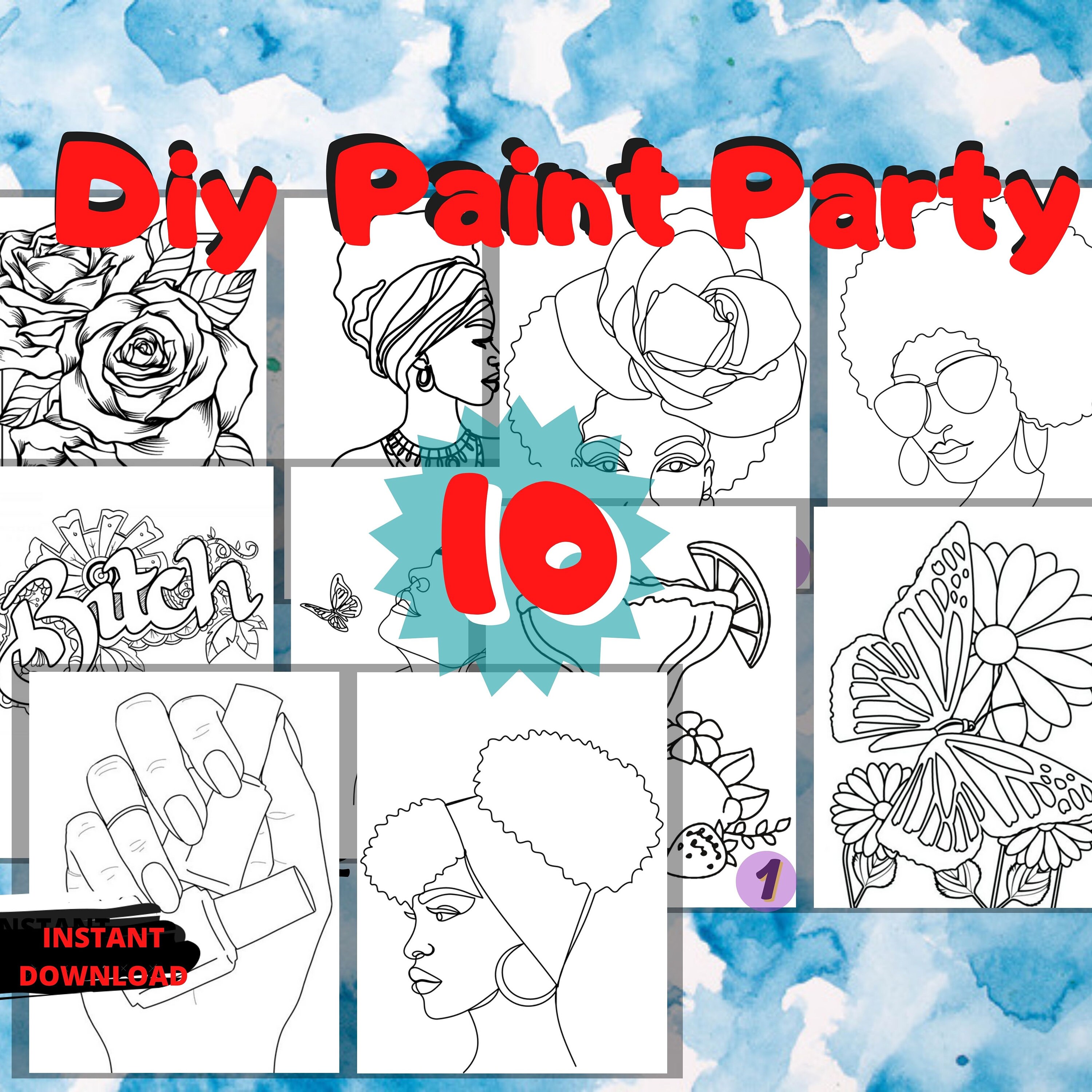 10 Paint and Sip Diy Paint Kits Pre Drawn Outline Canvas Adult - Etsy ...