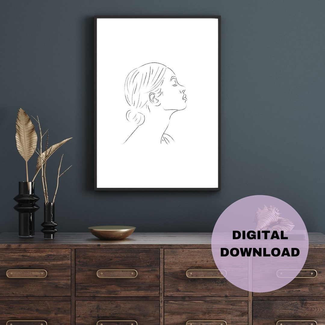 Woman Profile Line Drawing | Printable Wall Art | Abstract Line Drawing ...