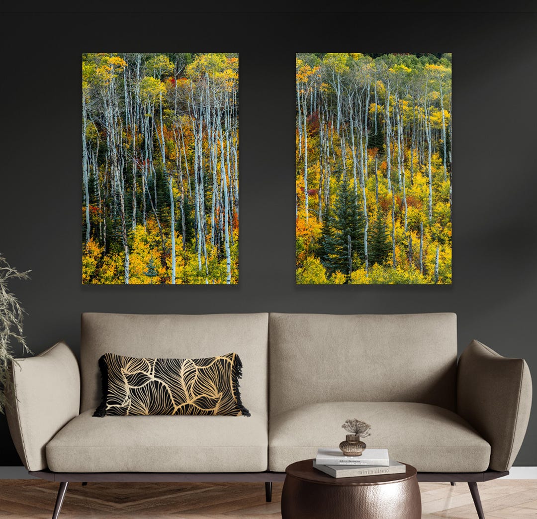 Aspen Tree Art Matching Pair, Aspen Tree Wall Art, Birch Tree Canvas ...